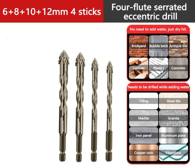 🔥Upgraded Eccentric Four-Flute Drill Bit for Ceramic, Glass, Marble, a ...